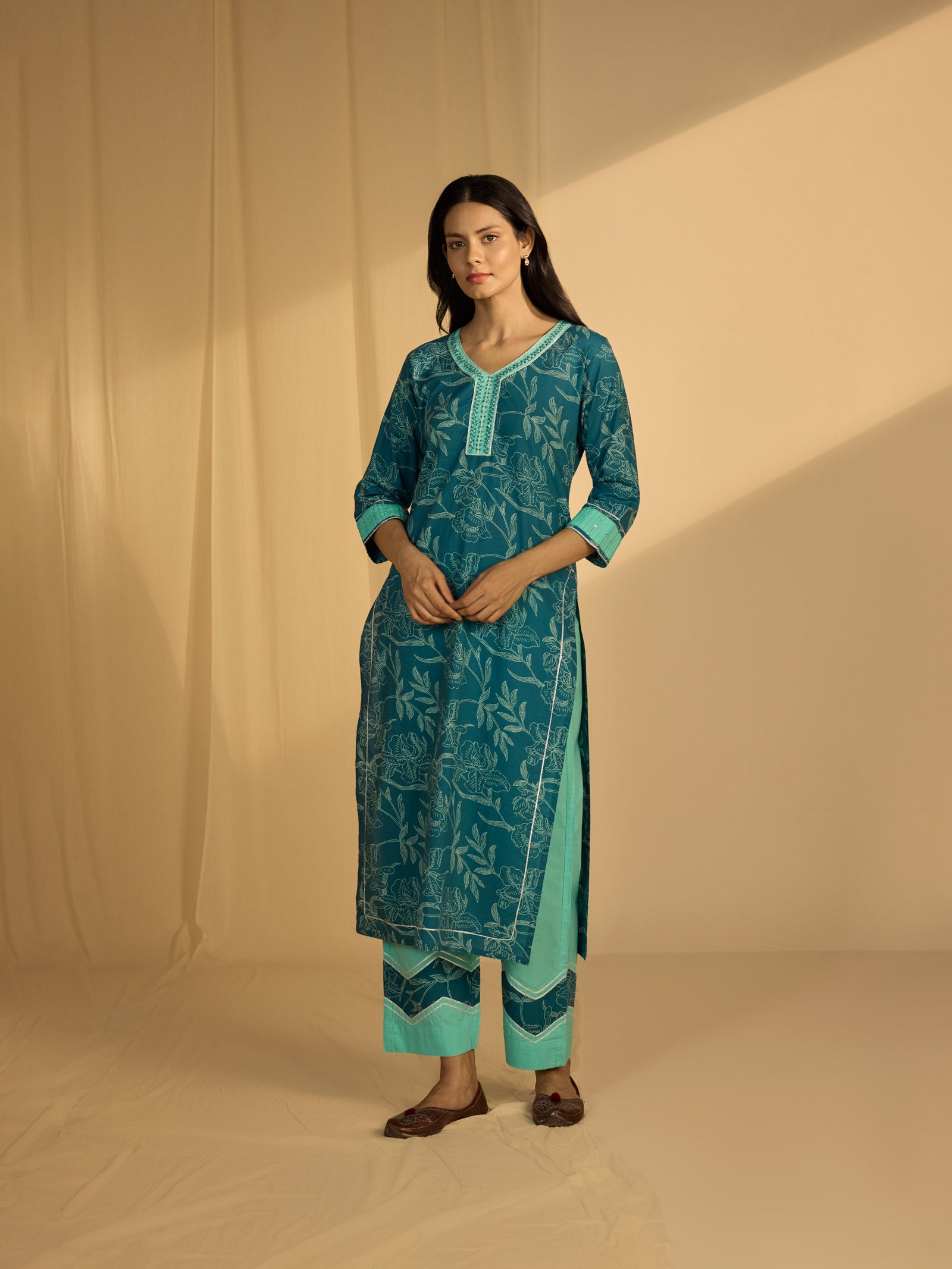 Teal Cotton Kurta