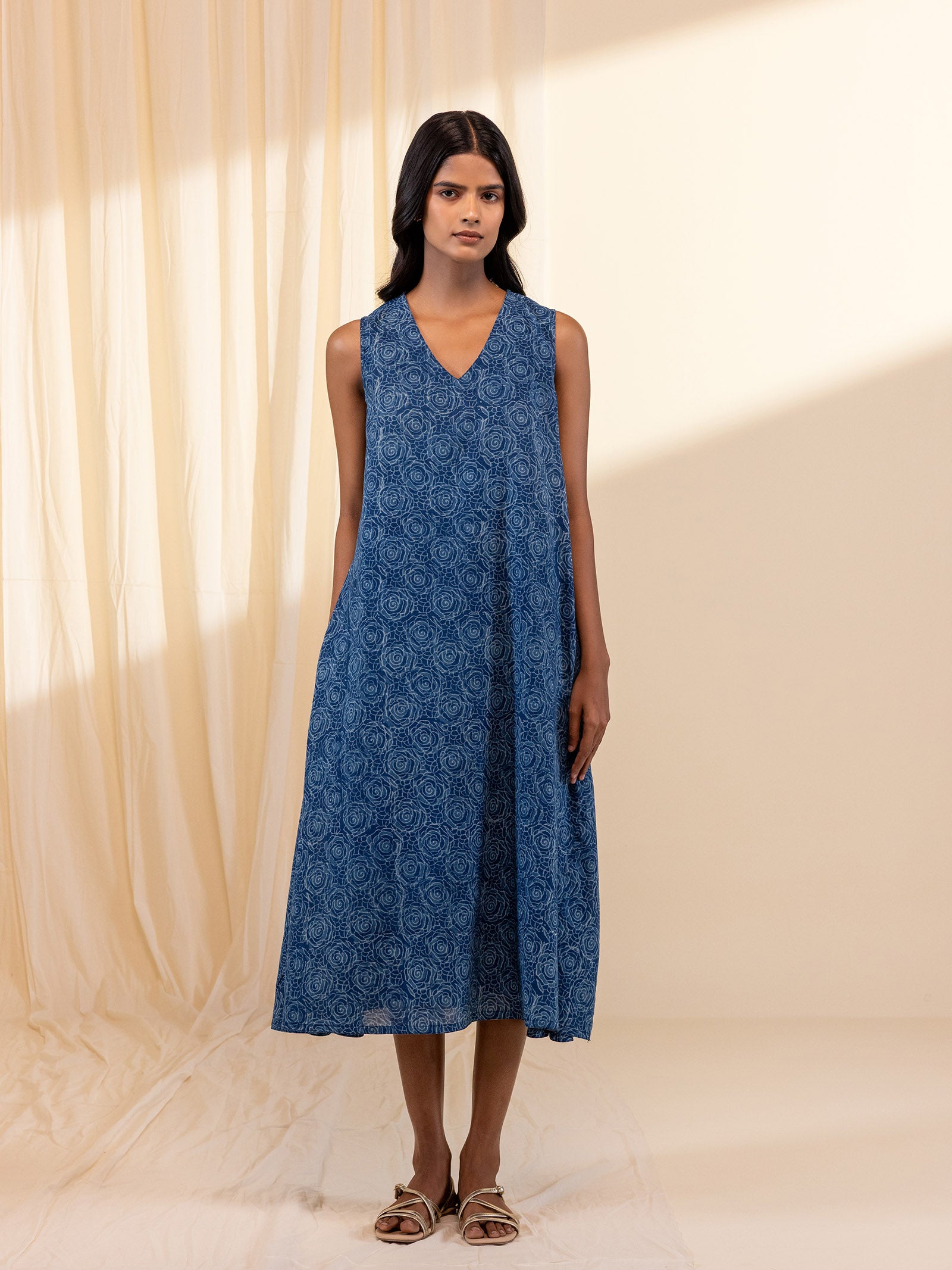 Indigo Roses Voile Dress