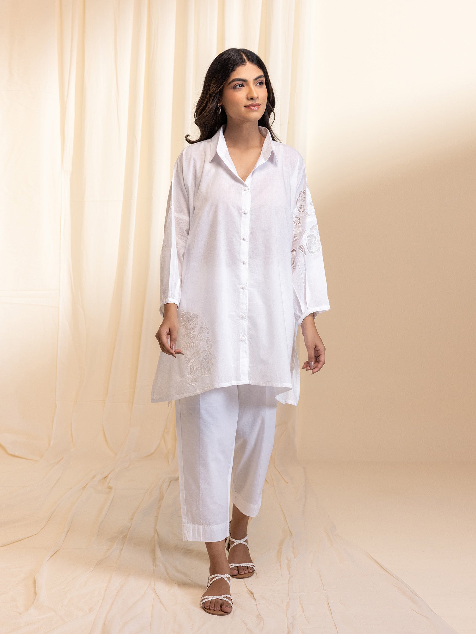 White Wash Madras Cotton Shirt - Exclusive Emb