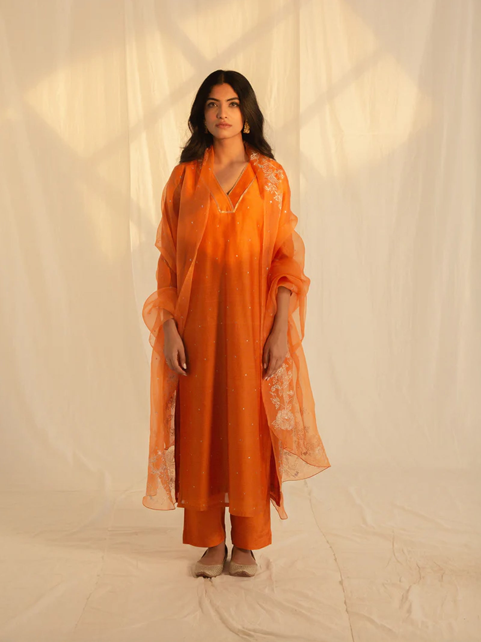 Festive Burnt Orange Chanderi Kurta