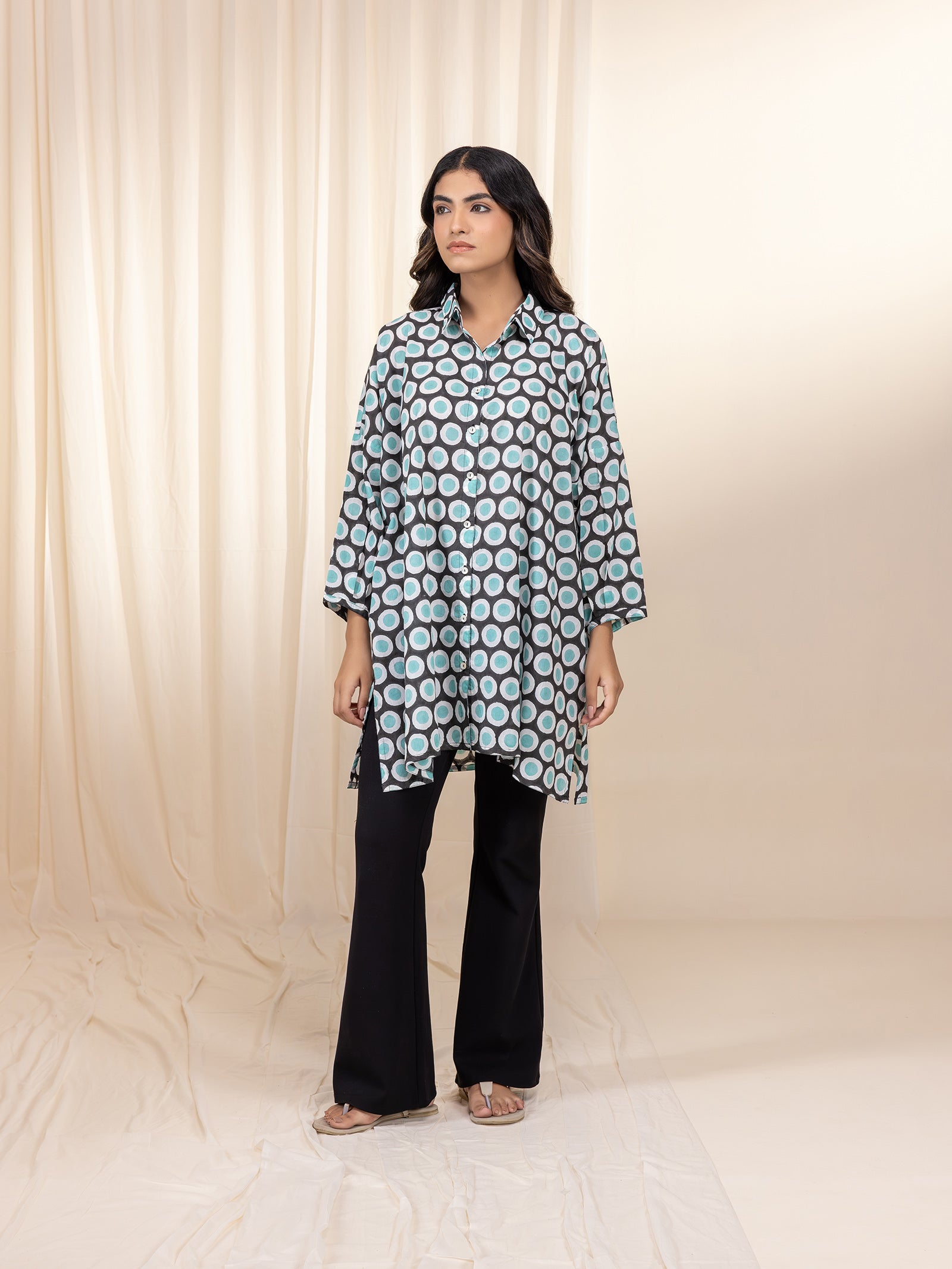 Madras Cotton Shirt - Black Polka