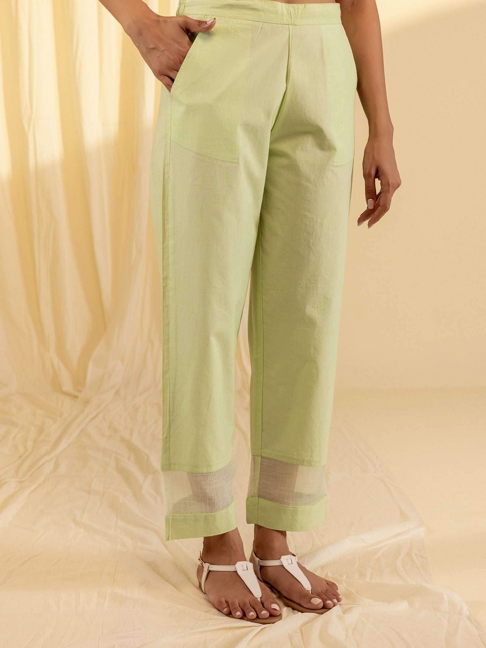 Alice In Wonderland Green Cotton Straight Pant